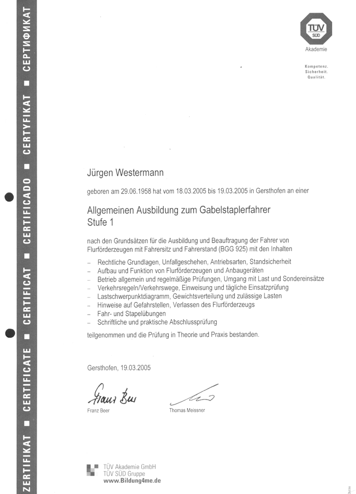 Juergen Westermann Weiterbildung